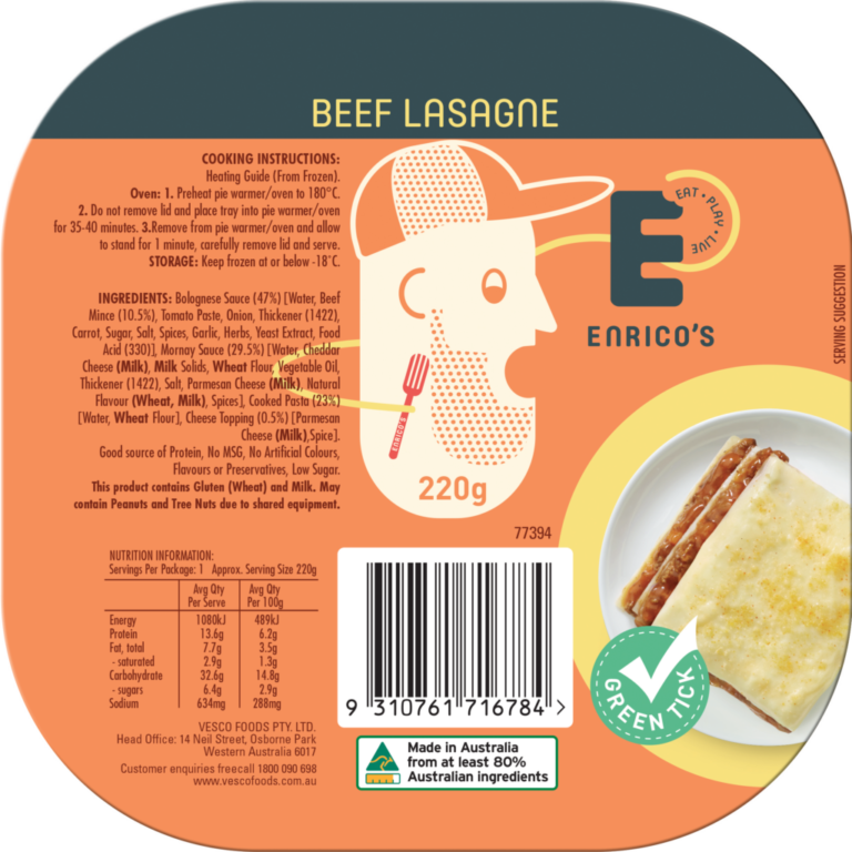 ENRICO LASAGNE BEEF 200g - Brentcorp Foodservice & Bulk Barn