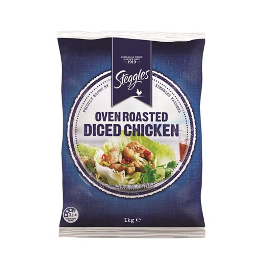 STEGGLES OVEN ROASTED DICED CHICKEN 1KG - Brentcorp Foodservice & Bulk Barn